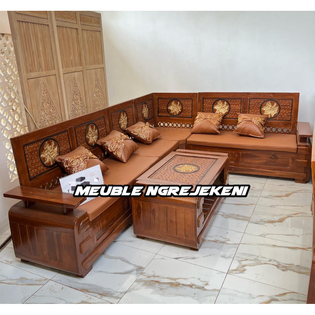 Jual KURSI TAMU JATI KURSI SUDUT MODEL DOMINI | Shopee Indonesia