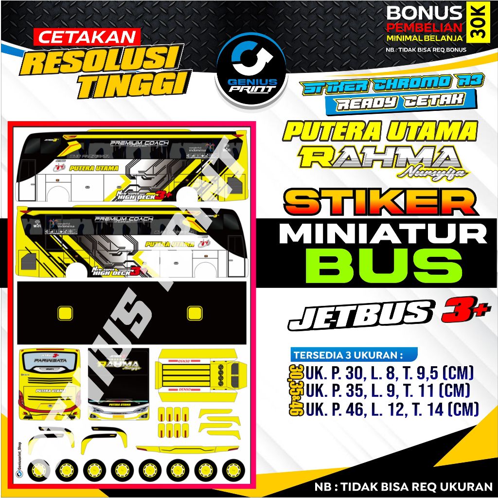 Jual STIKER MINIATUR BUS [ JETBUS 3+ ] Livery James Co | Blue Star ...
