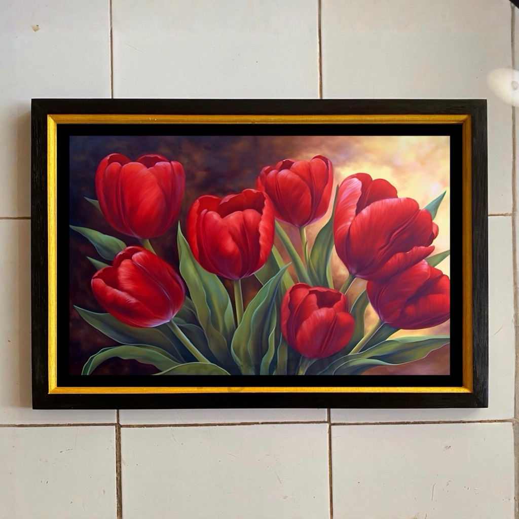 Jual hiasan dinding lukisan cetak gambar bunga tulips simpel plus ...