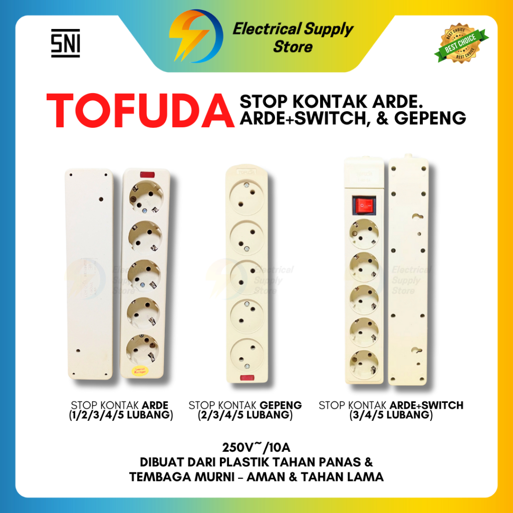 Jual STOP KONTAK GEPENG PIPIH TOFUDA | ARDE | ARDE + SWITCH ON OFF | 1 ...