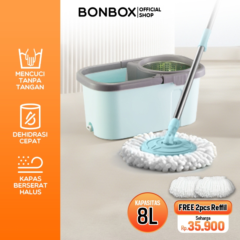 Jual BONBOX Ember Pel Putar Otomatis Alat Pel Lantai Microfiber Rotasi ...