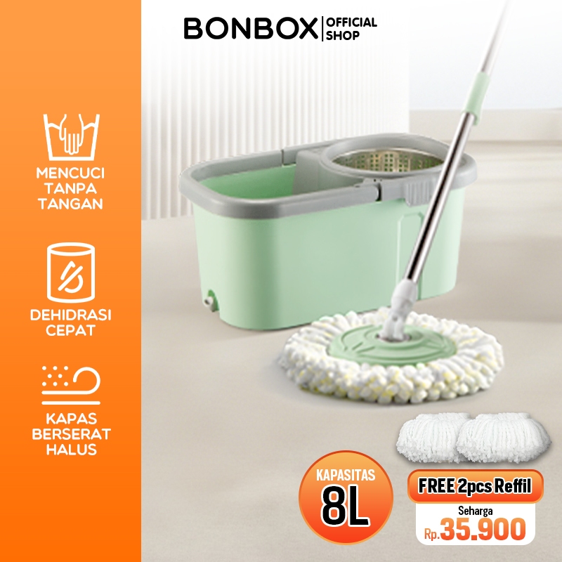 Jual 【VOUCHER 30K】Bonbox Alat Pel Lantai Ember 2 in 1 Kain Fiber dengan Ember Spin Mop Mencuci ...