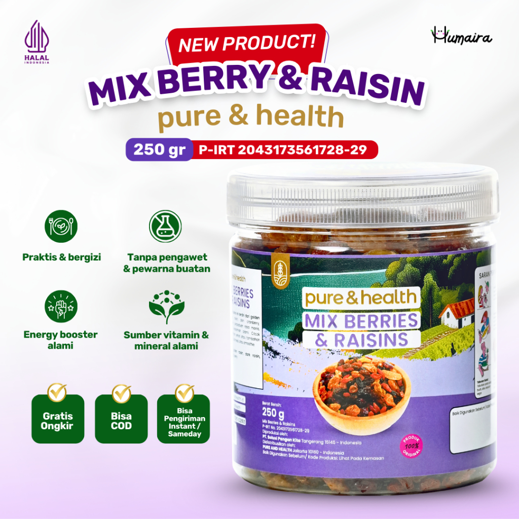 Jual Cemilan Sehat Mix Berries & Raisin 250gr Pure and Health Buah ...