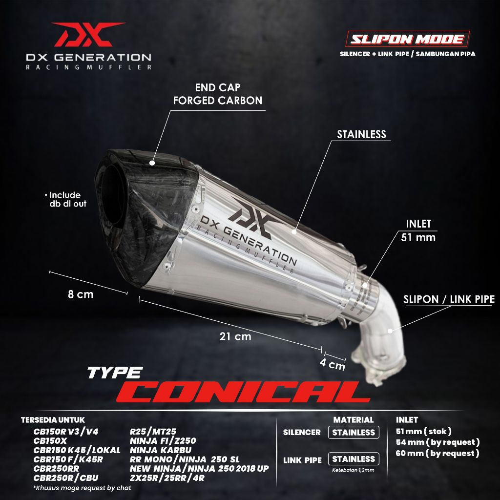 Jual Knalpot DX Generation Conical Endcap Carbon Slip On CBR 250RR All ...