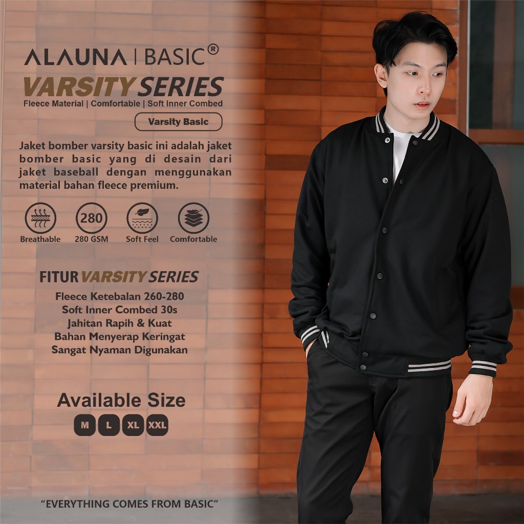 Jual Alauna Basic - Jaket Bomber Pria Varsity Basic Baseball Bahan ...