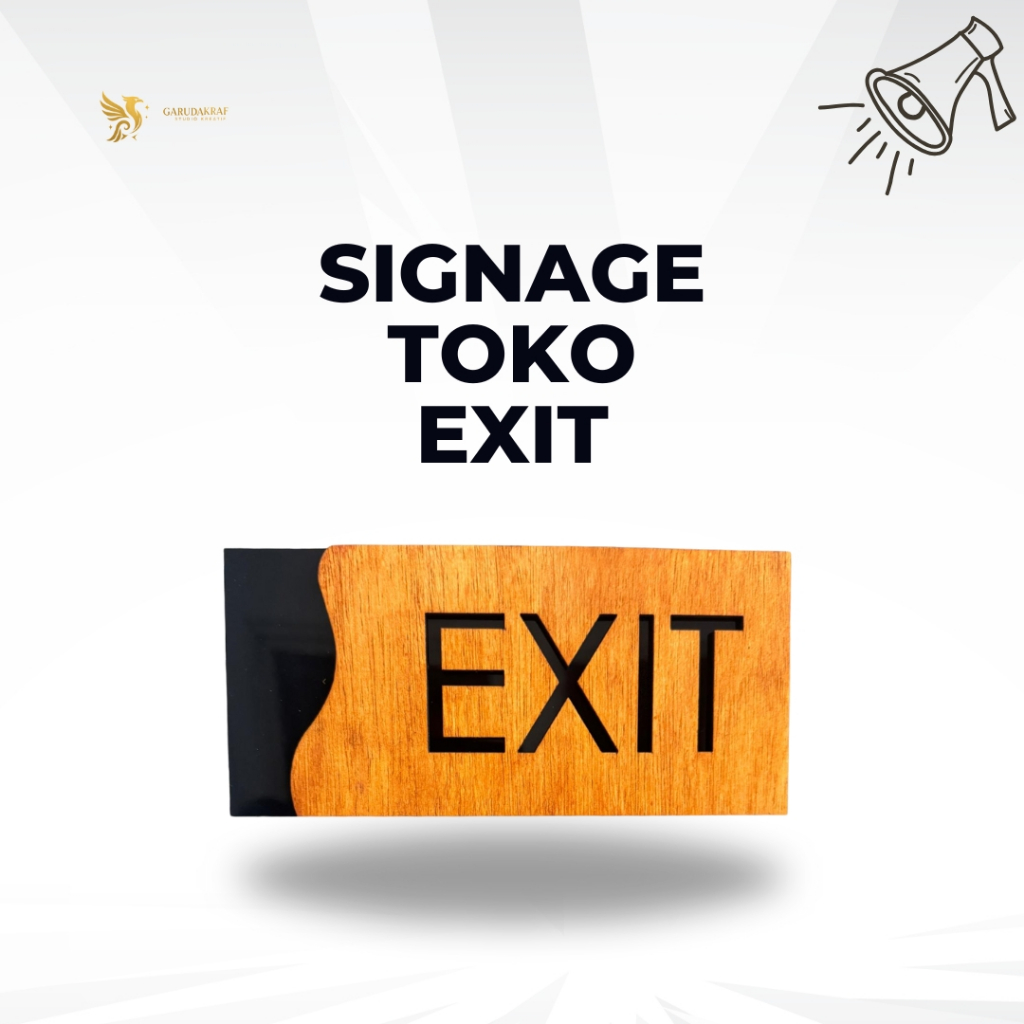 Jual Signage Toko EXIT | Papan Keluar Akrilik + Kayu / Exit Sign / Penanda Arah Keluar 20x9cm ...