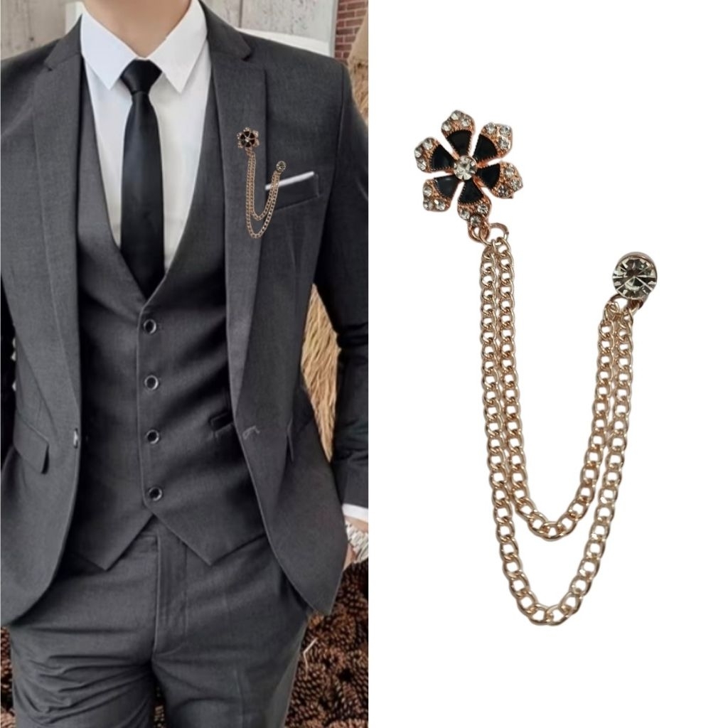 Jual Bros jas bunga rantai cz warna emas metal chain pin bros jas ...
