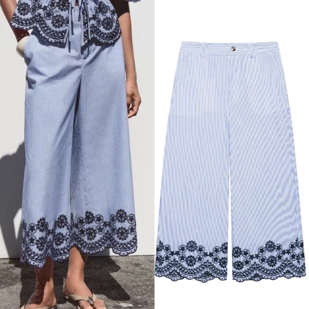 Jual Blue Stripe Embroidery Pants 78174 (PZ) | Shopee Indonesia
