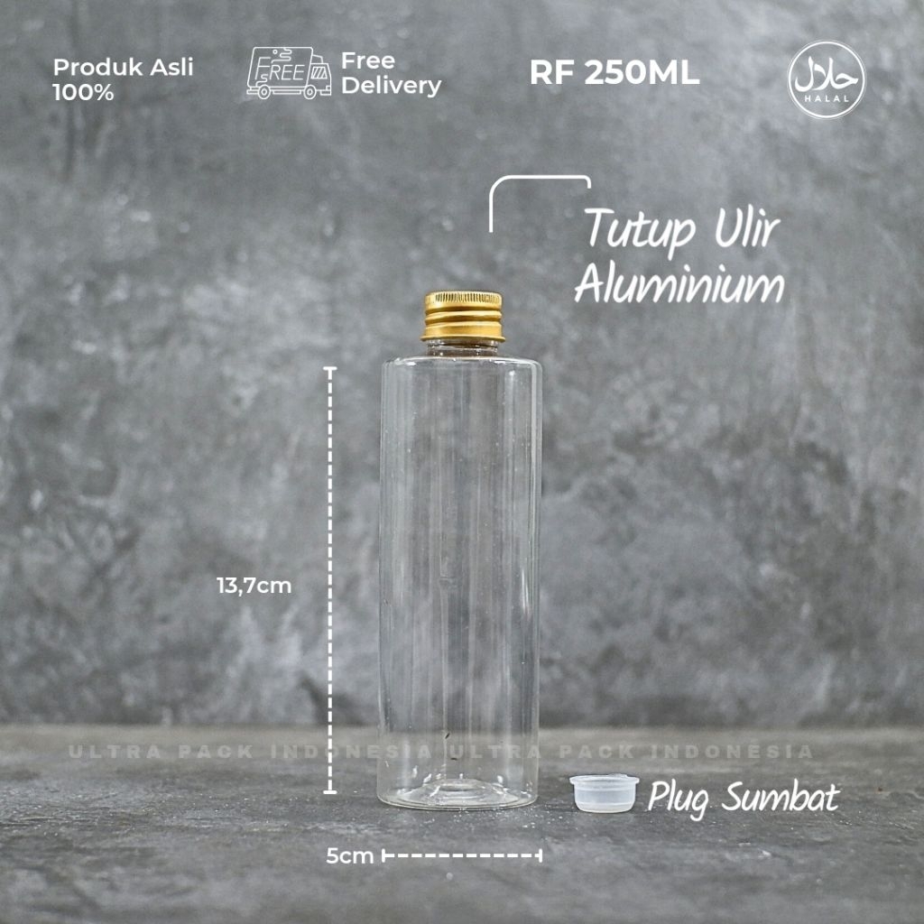 Jual KEMASAN MINUMAN BOTOL FOOD GRADE - BOTOL PET RF 250ML CLEAR + PLUG SUMBAT + TUTUP ULIR ...