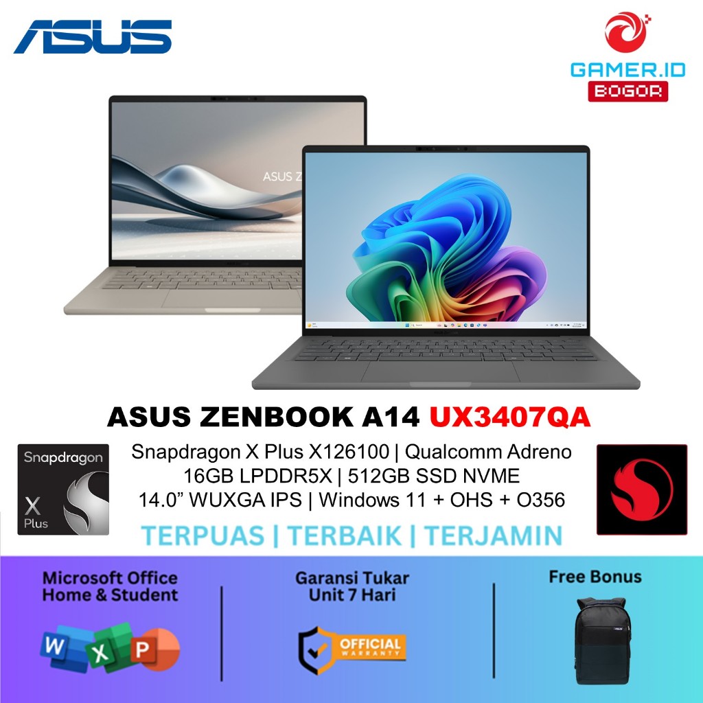 Jual ASUS ZENBOOK A14 UX3407QA SNAPDRAGON X PLUS X126100 16GB 512GB W11 ...