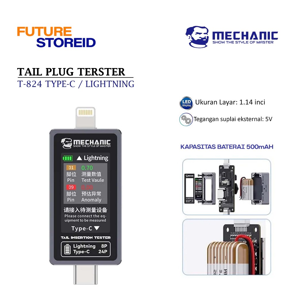 Jual TAIL PLUG TERSTER MECHANIC T-824 TYPE-C/LIGHTNING INTERFACE TAIL ...