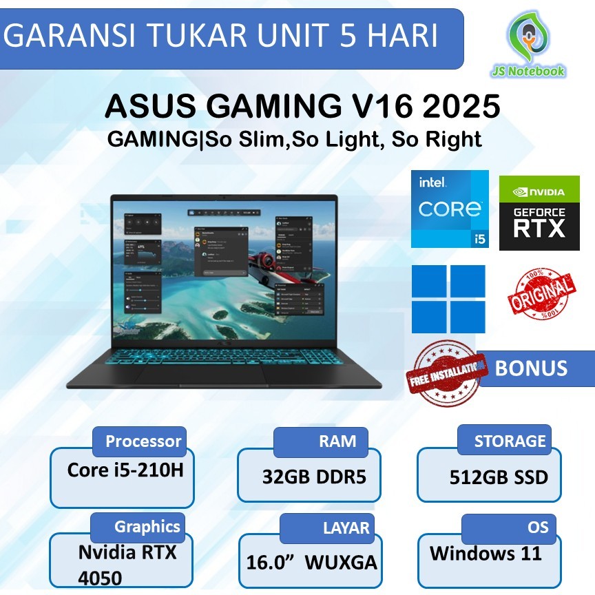 Jual ASUS GAMING V16 V3607VM CORE I7 240H RTX5060 8GB 5050 8GB 4050 6GB ...