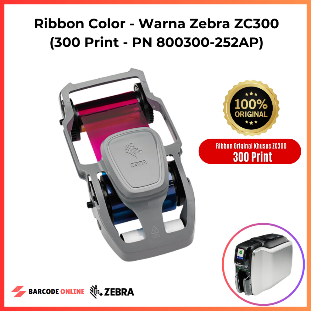 Jual Zebra Ribbon Warna YMCKO - 300 Image - Printer ZC300 - PN-800300 ...