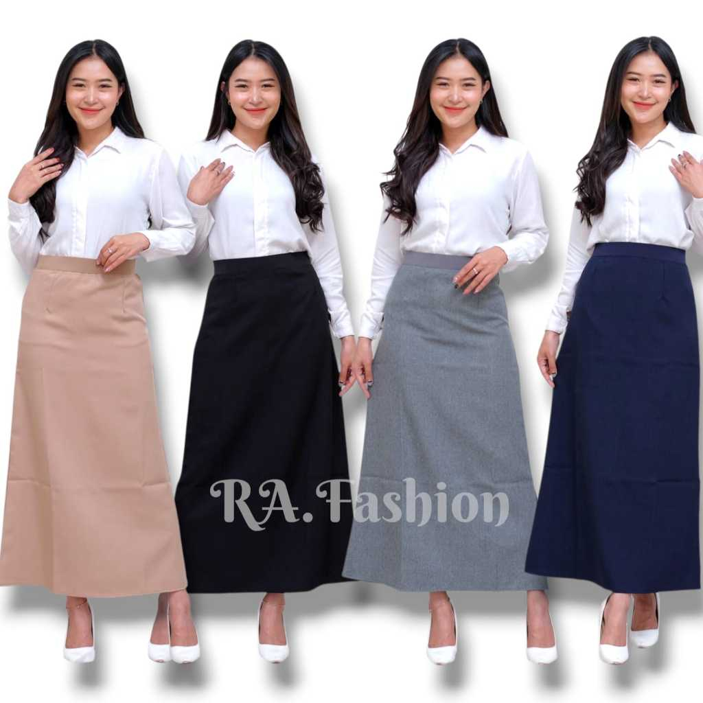 Jual Rok Kerja Kantor Pinggang Karet Jumbo Rok Kantor A-Line Panjang ...