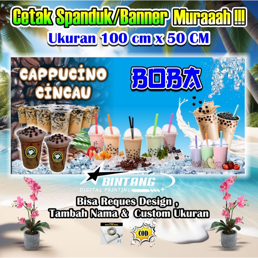 Jual Spanduk Banner Cappucino Cincau & Boba Ukuran 100 cmx 50 cm ...