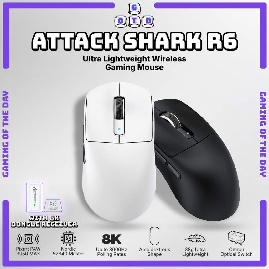 Jual ATTACK SHARK R6 Ultralight 39g Wireless Tri-Modes 8K PAW 3950MAX Gaming Mouse 42K DPI Ice ...