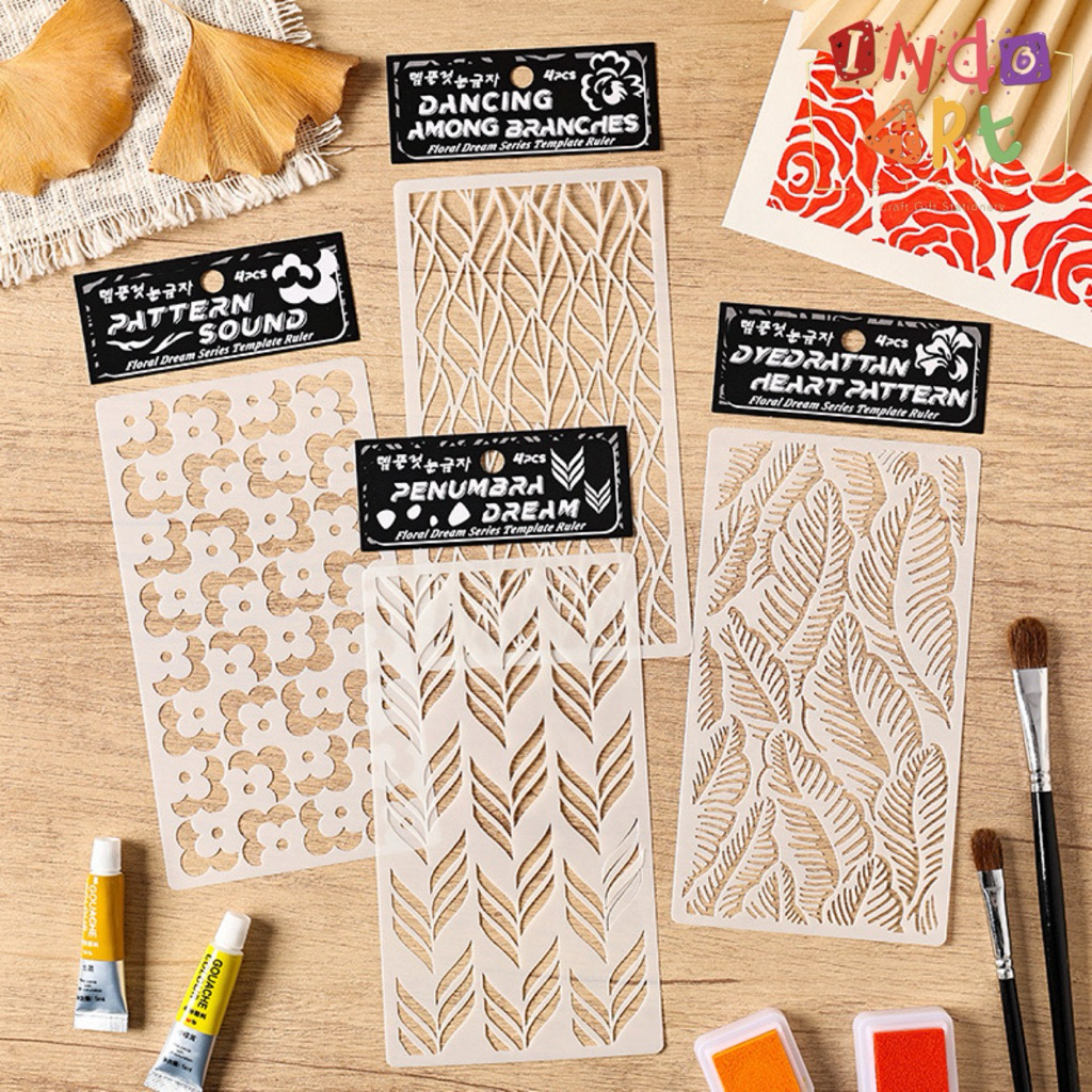 Jual (IAS) 4 pcs Cetakan PET Plastik Stencil Set Stensil Wooden Kayu ...