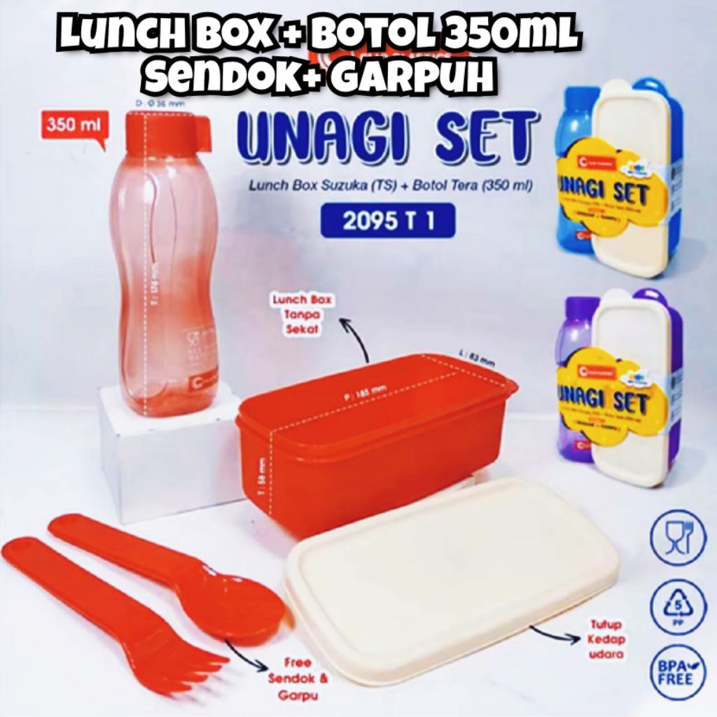 Jual lunch box set botol 350ml + sendok garpuh set lunch box Unagi ...