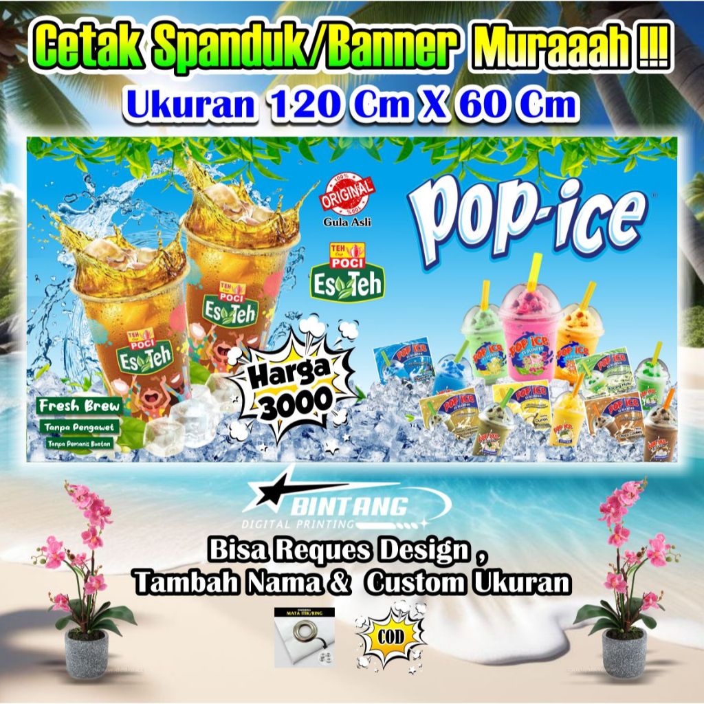 Jual Spanduk Banner Es Teh Poci & Pop Ice Ukuran 120 cm x 60 cm ...