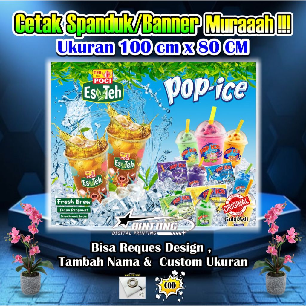 Jual Spanduk Banner Es Teh Poci & Pop Ice Ukuran 100 cm x 80 cm ...