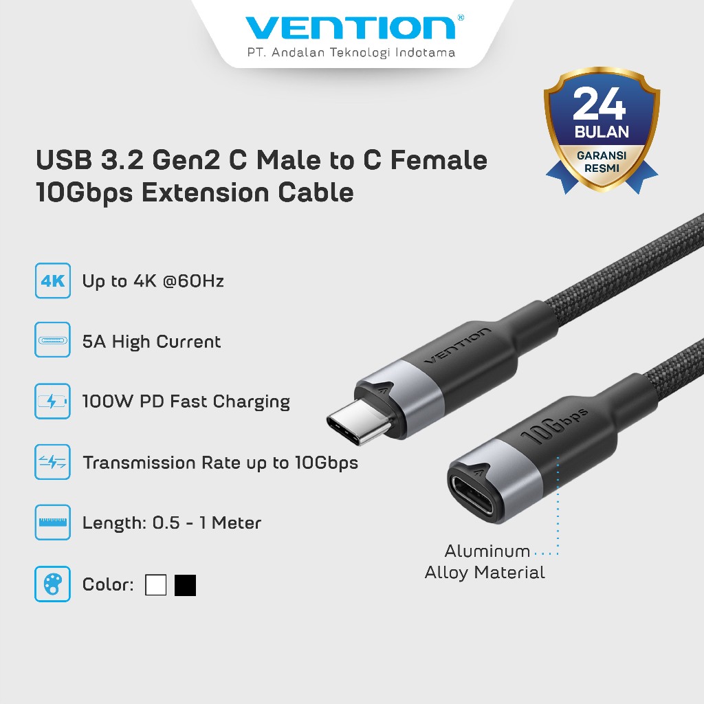 Jual Vention Kabel Extension Cable USB 3.2 Gen2 Type C Male to C Female ...
