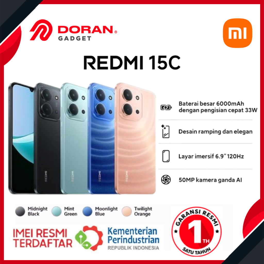 Jual Xiaomi Redmi 15C NFC 6/128 GB 8/256 GB Prosesor Mediatek Helio 6000 mAh - Garansi Resmi ...
