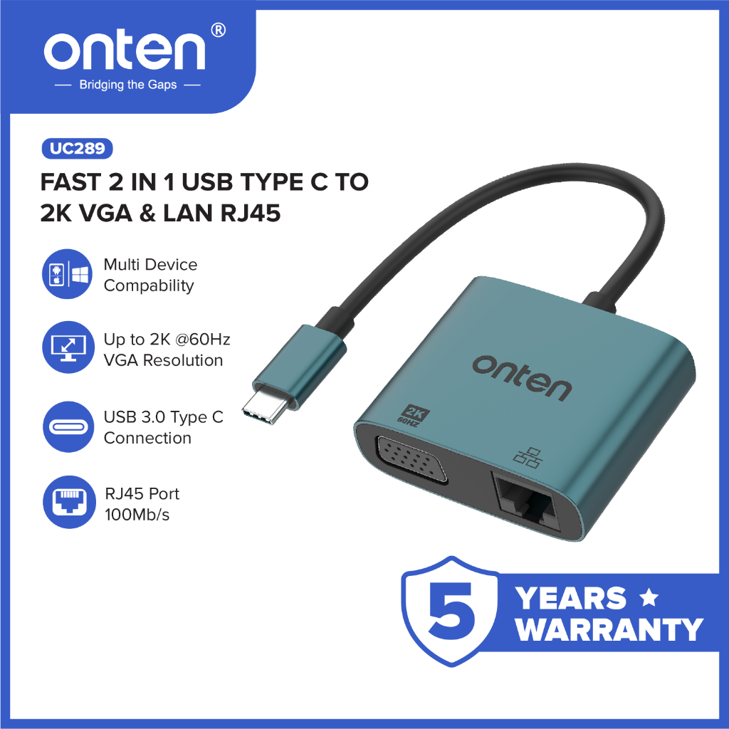 Jual Onten Converter Fast 2 In 1 USB 3.0 Type C to 2K VGA dan LAN RJ45 ...