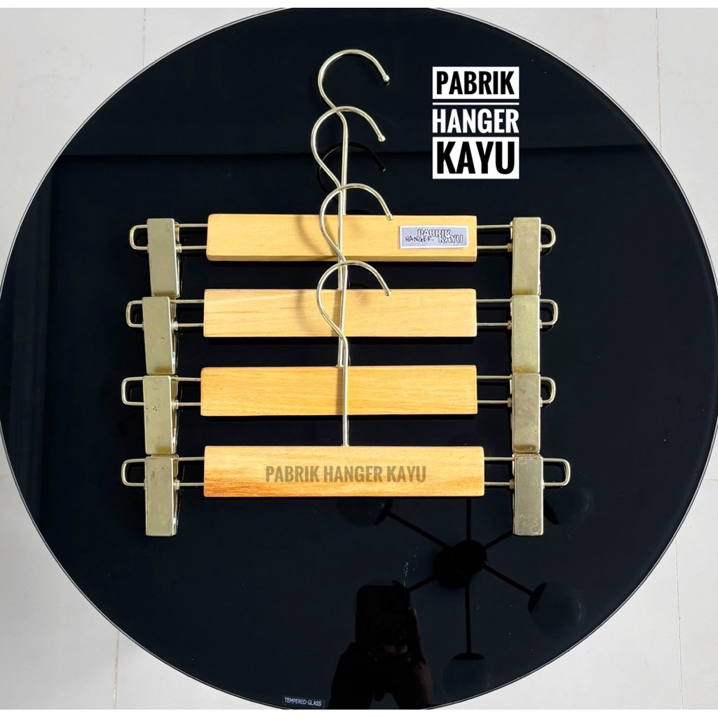 Jual ( HOOK GOLD BULAT 15 CM ) HANGER KAYU NATURAL JEPIT GOLD CELANA ...
