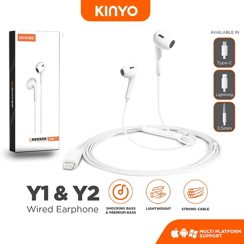 Jual kinglucky Y1 Wired Earphone Kabel Lighting 3.5mm Type C Gaming ...