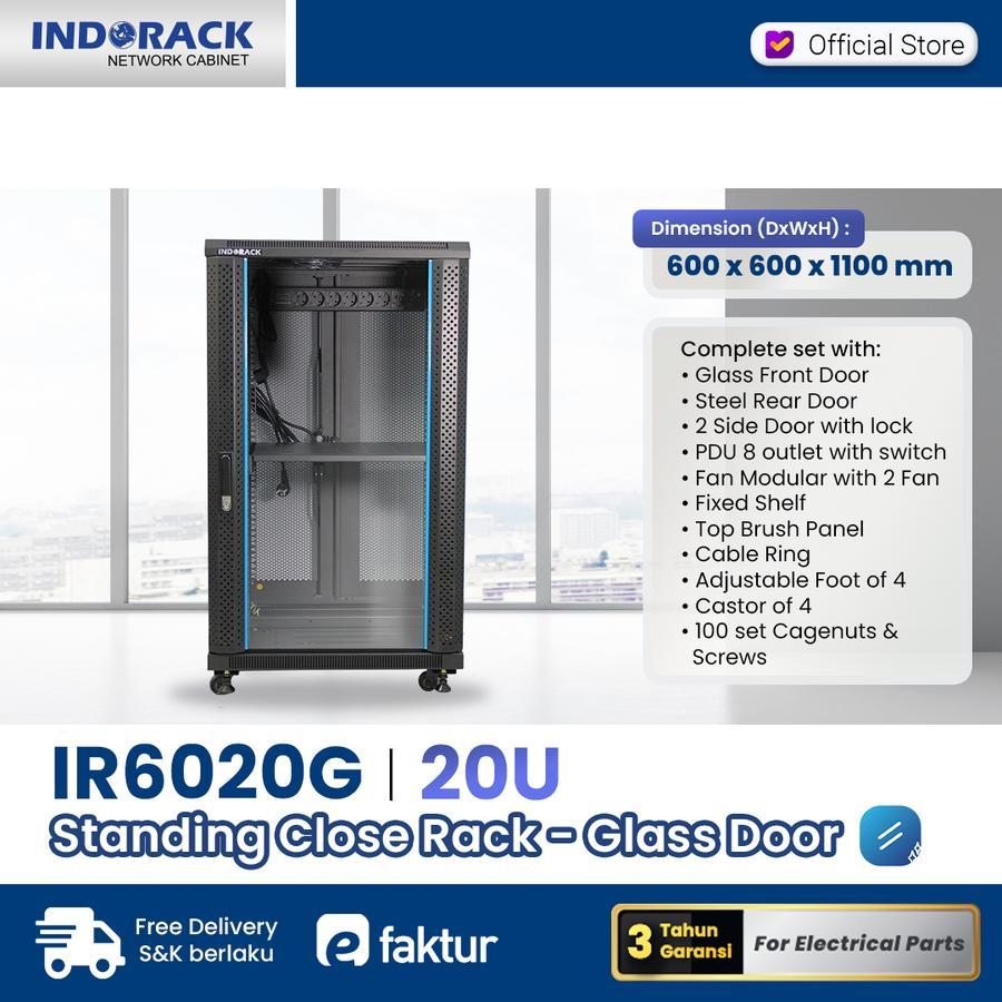 Jual Indorack IR6020G Close Rack 20U Depth 600mm Glass Door Rak Server ...