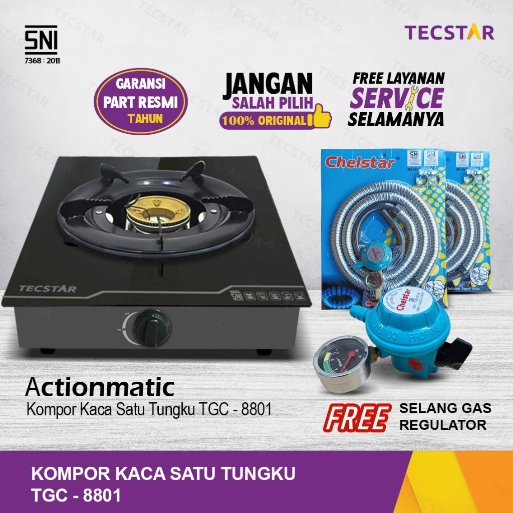 Jual TECSTAR Kompor Gas Kaca TGC-8801 Actionmatic Satu Tungku Free ...