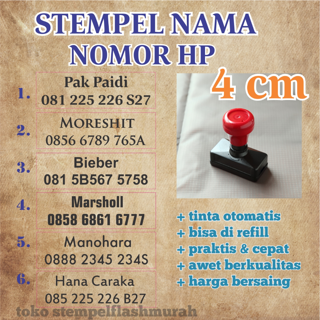 Jual stempel nama nomor 4cm hp sales wa marketing hape brosur toko ...