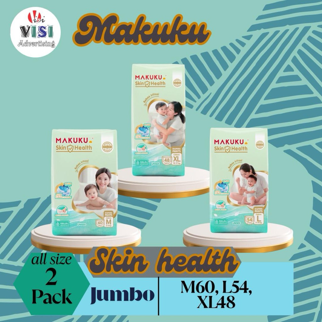 Jual (PAKET 2 BALL) MAKUKU SKIN HEALTH JUMBO M60/L54/XL48 SAP DIAPERS ...