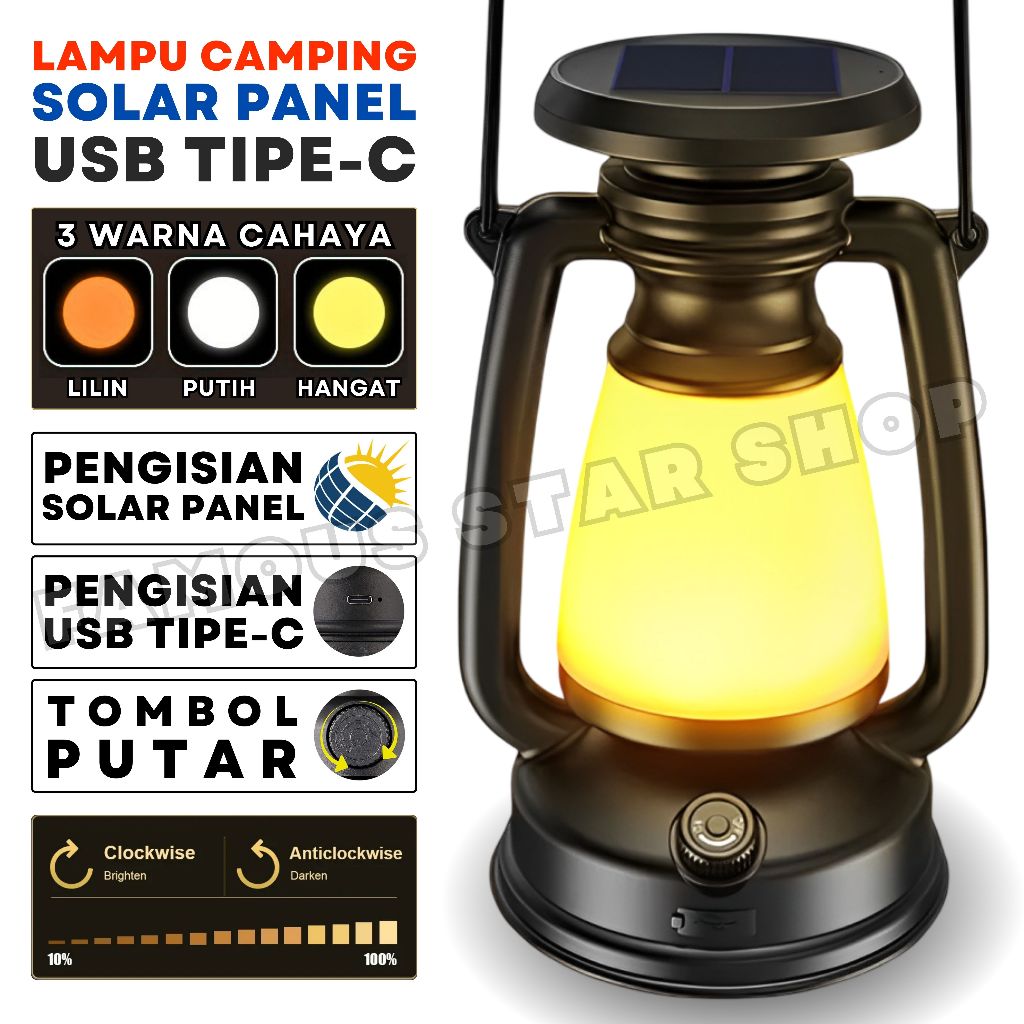 Jual Lampu Lentera Tenaga Surya & USB Tipe-C MITSUYAMA Petromak Lampu ...
