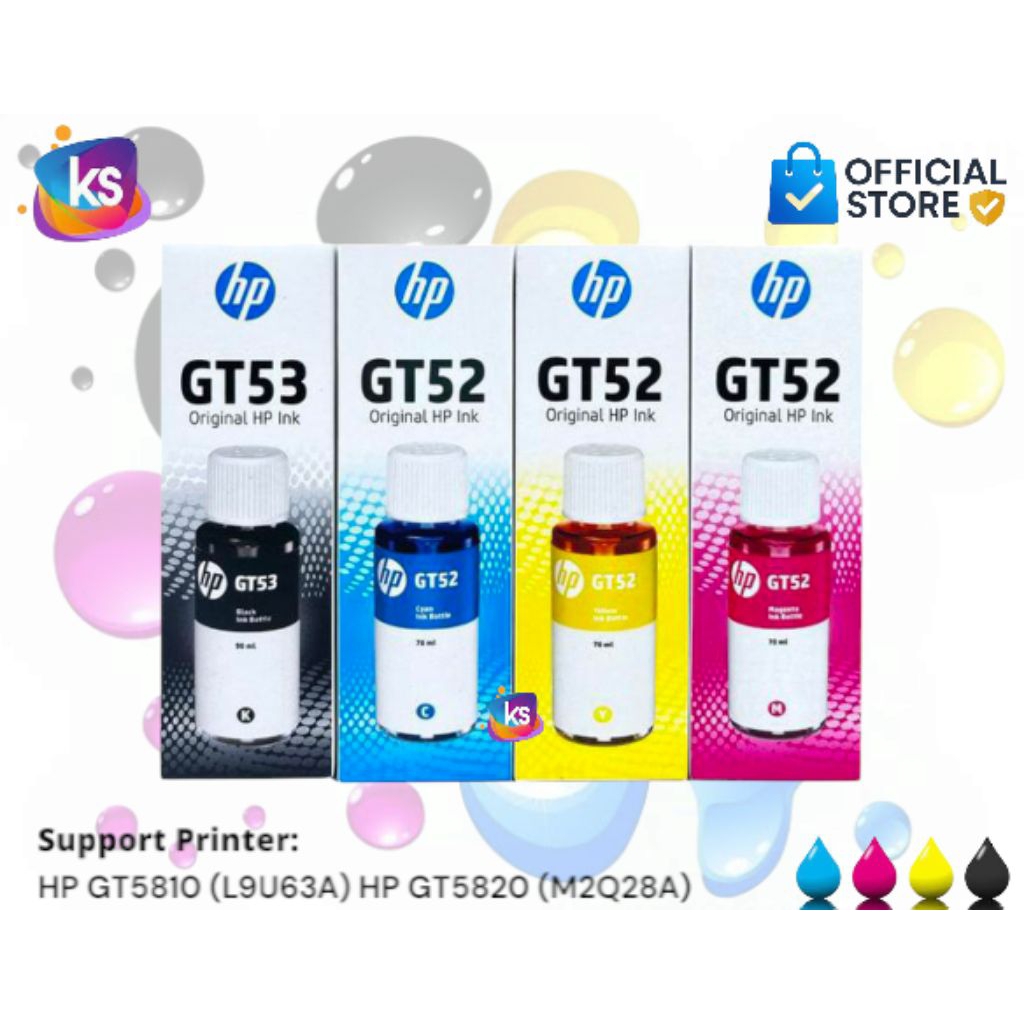 Jual 1 SET (4 PCS) TINTA PRINTER HP GT53 DAN HP GT52 BLACK DAN COLOR ...