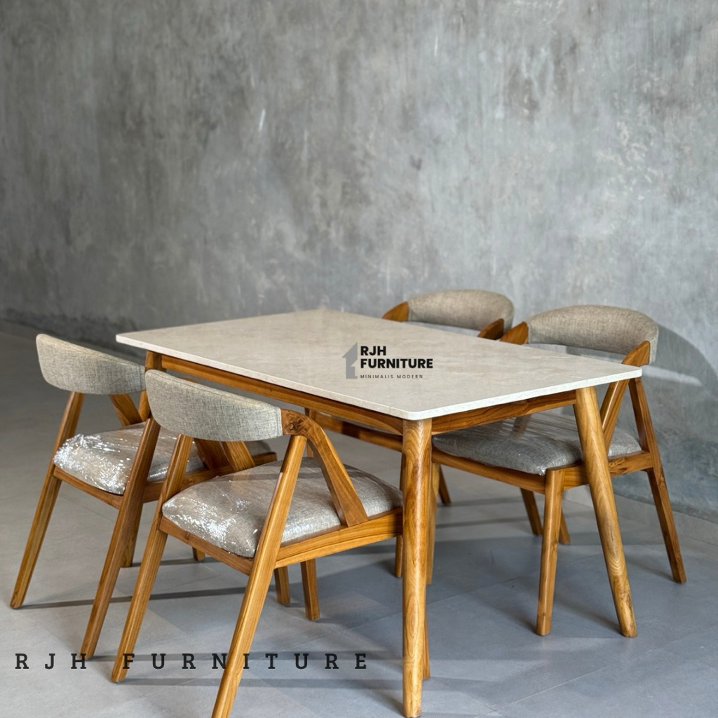 Jual REALPICT DINING SET MARMER, MEJA MAKAN MARMER KAYU JATI, DINING ...