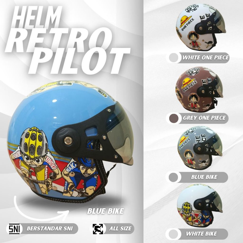 Jual HELM Bogo Dewasa Half Face Pilot Motif Luffy Biru Dan Kabuto SNI ...