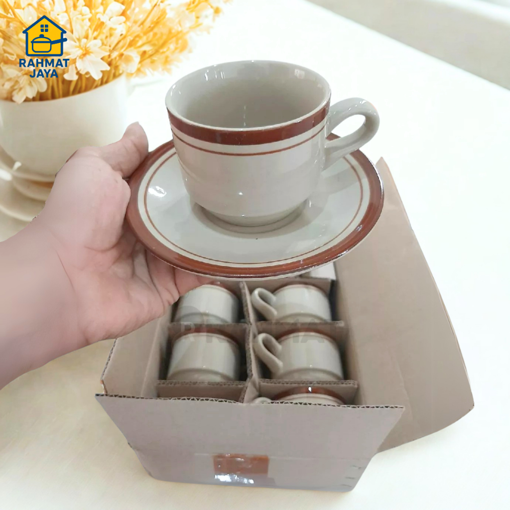 Jual (6PCS Gelas+6Lepek) Cangkir Coklat+Lepek/Gelas Cangkir Kopi Teh ...