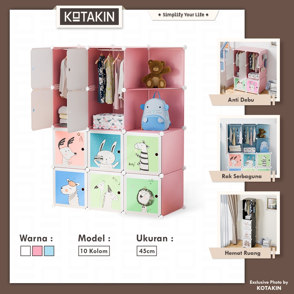 Jual KOTAKIN Lemari Rakit Plastik DIY Wardrobe Pakaian Gantungan Rak ...