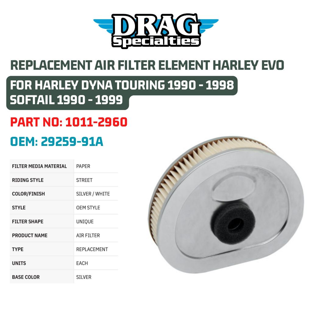 Jual REPLACEMENT AIR FILTER ELEMENT HARLEY EVO 1011-2960 OEM 29259-91A ...