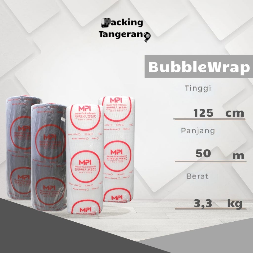 Jual Bubble Wrap Tebal Merek MPI (Master Pack Indonesia) 125CM X 50M Berat 3 KG Warna Hitam Dan ...