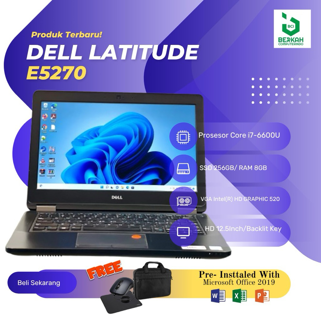 Jual Dell Latitude E5270 Core i7 gen 6 RAM 8GB SSD 256GB Backlit ...