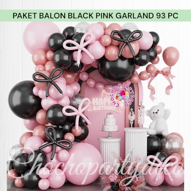 Jual Paket Balon HITAM PINK GARLAND 93 PC / Dekorasi Ulang Tahun BLACK ...