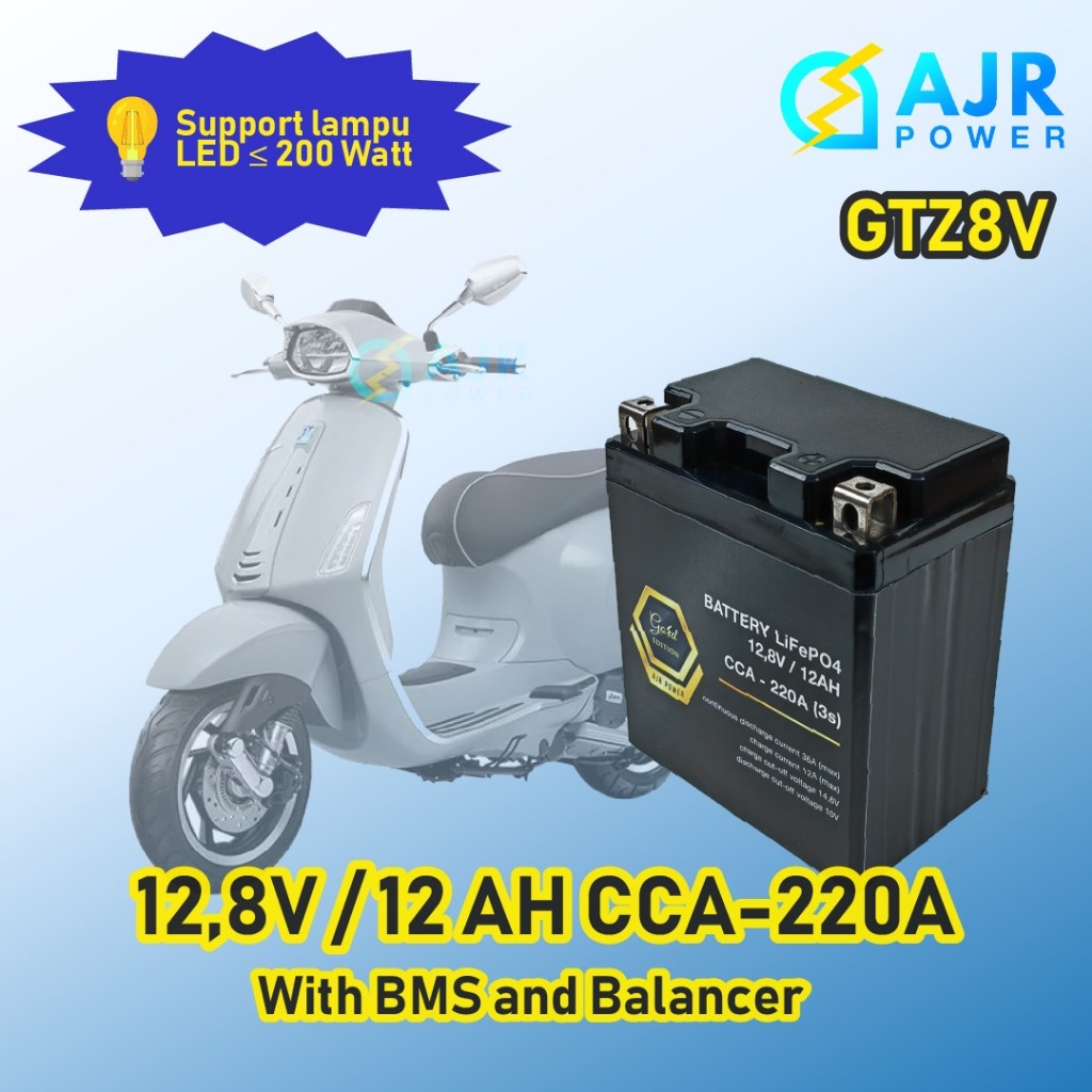 Jual Aki Accu Lithium LiFePo4 GTZ8V GOLD XMAX R25 12V 12AH BMS CCA 220A ...