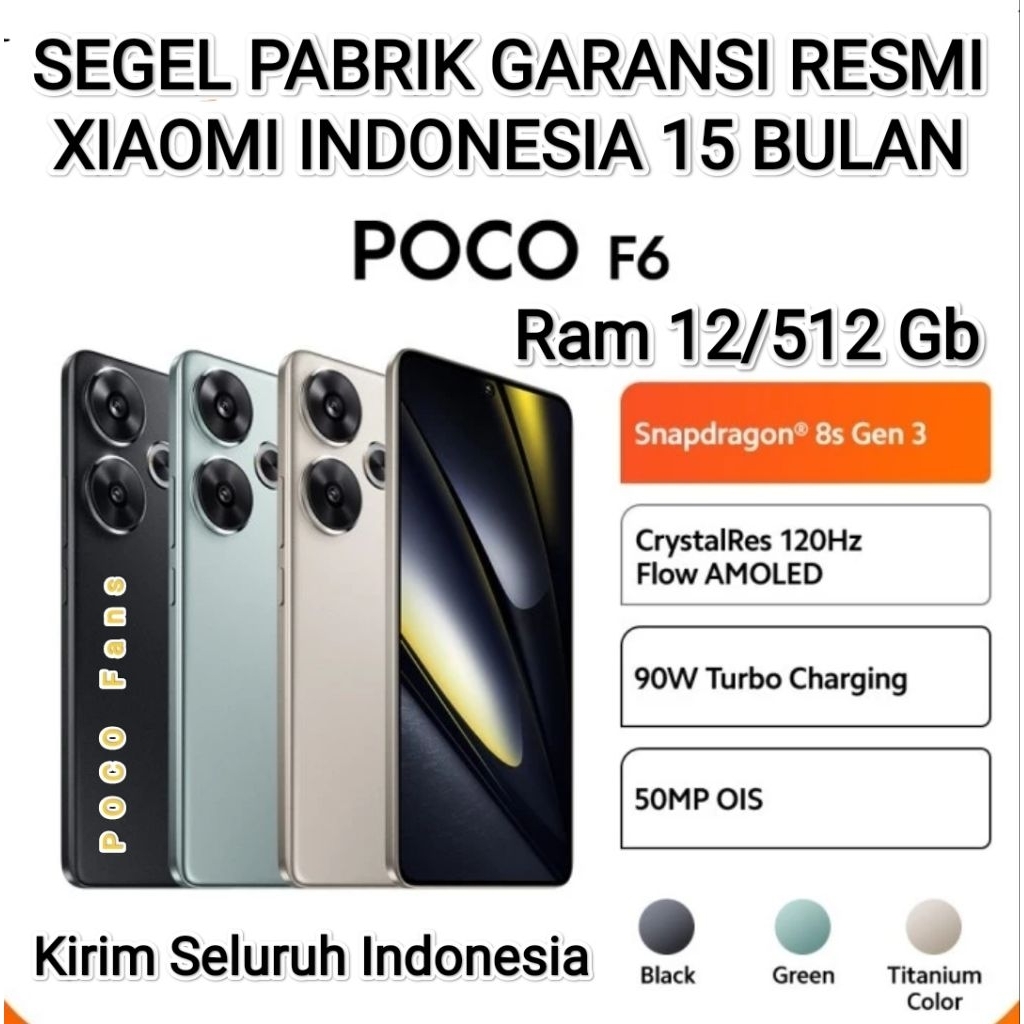 Jual POCO F6 5G NFC AI 12+12*/512Gb Snapdragon 8SGen3 1,5 flow amoled Garansi Resmi Xiaomi ...