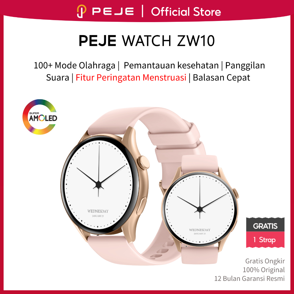 Jual PEJE Smartwatch Wanita ZW10-AMD Slim Design Metal Case Bluetooth ...