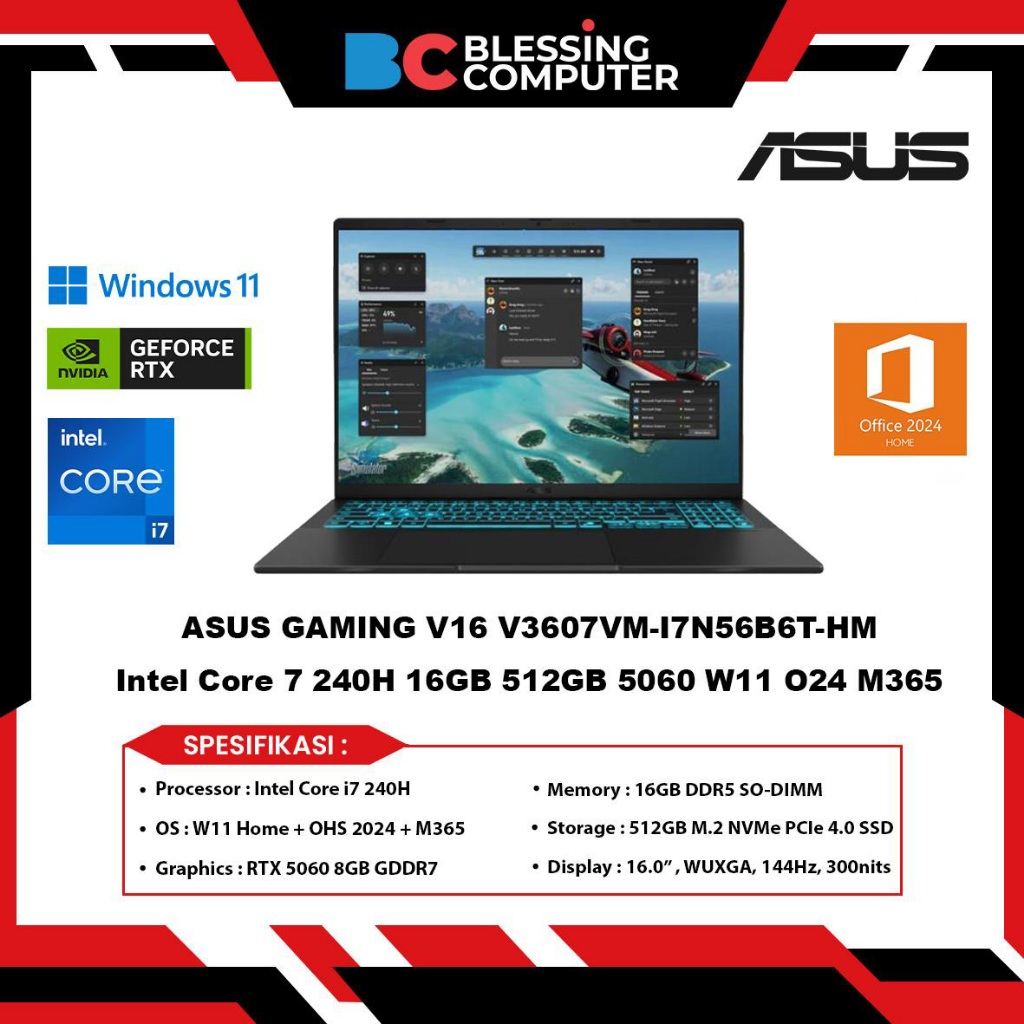 Jual ASUS GAMING V16 V3607VM GeForce RTX™ 5060 8GB - Intel Core 7 240H ...