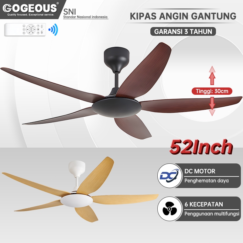 Jual COD Kipas Angin Gantung Plafon Remote 52inci Daun Kayu 6 Kecepatan ...