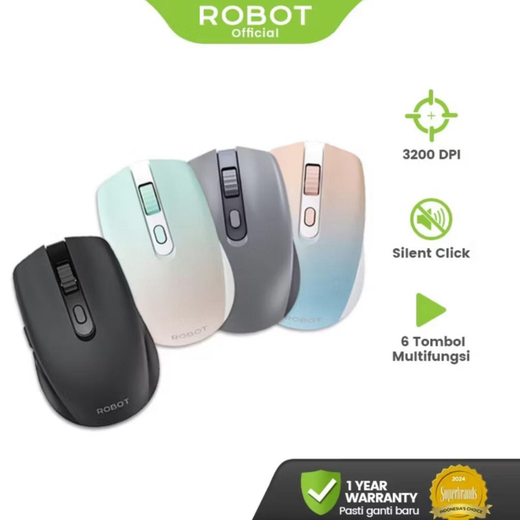 Jual MOUSE WIRELESS ROBOT M370 2.4G 3200DPI SILENT KEY GARANSI 1 TAHUN ...
