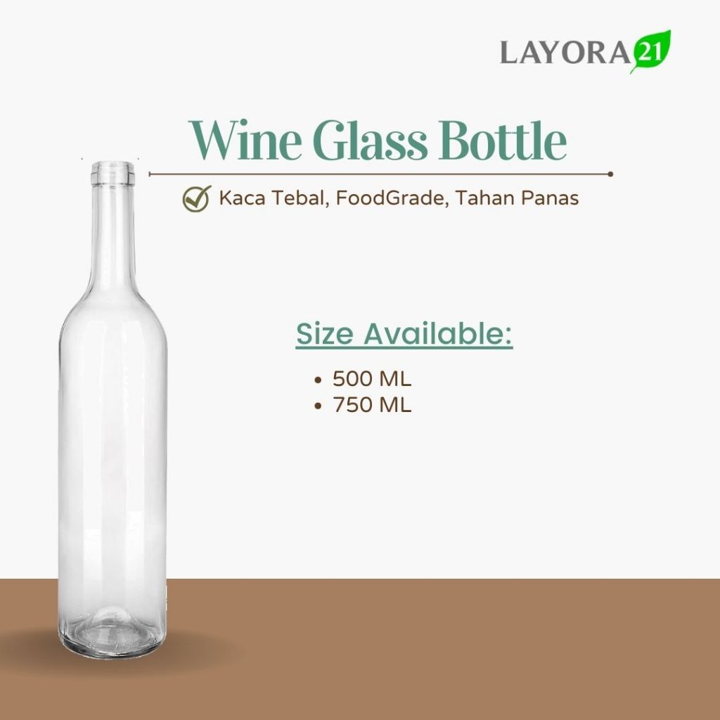 Jual Layora21 Clear Wine Glass Bottle 750 ML | Botol Kaca Wine Estetik ...